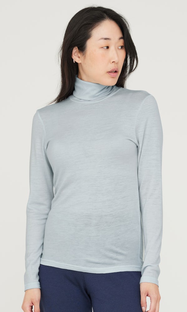 Lyseblå Langermet topp med høy hals i merinoull | Dameklær | Cubus