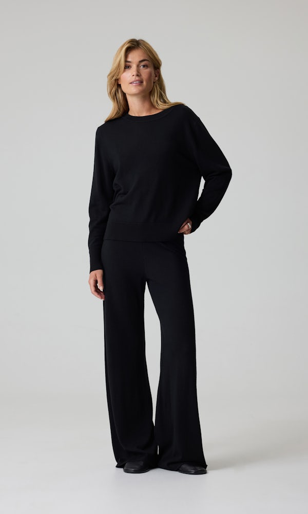 Svart Vida finstickade byxor i merinoull | Dam | | Cubus