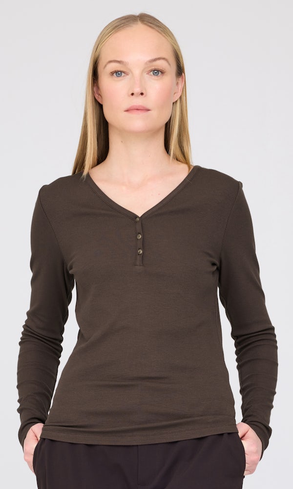 Brun Långärmad tröja med knappar | Dam | | Cubus