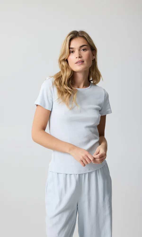 Ljusblå Ribbad t-shirt | Dam | | Cubus